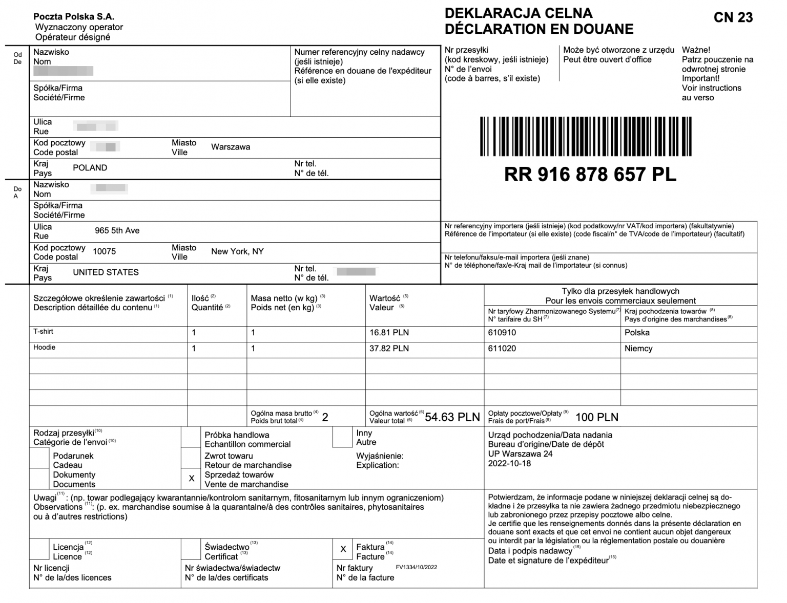 Deklaracje Celne w eNadawcy Poczta Polska WooCommerce